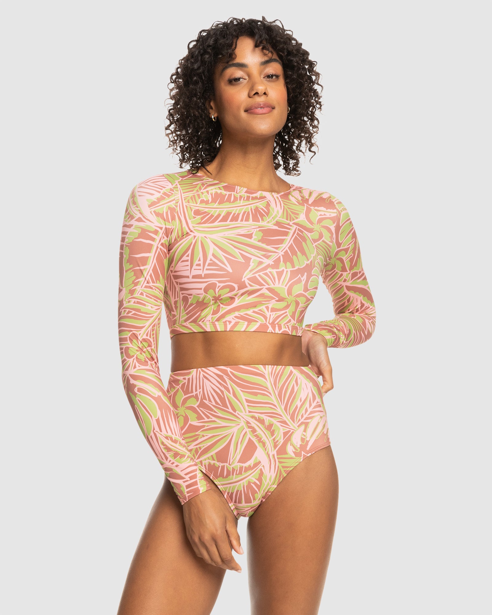 Womens Roxy Pro Nose Ride Crop Lycra Rashguard - QUARTZ ROSE LAS PALMAS | Roxy