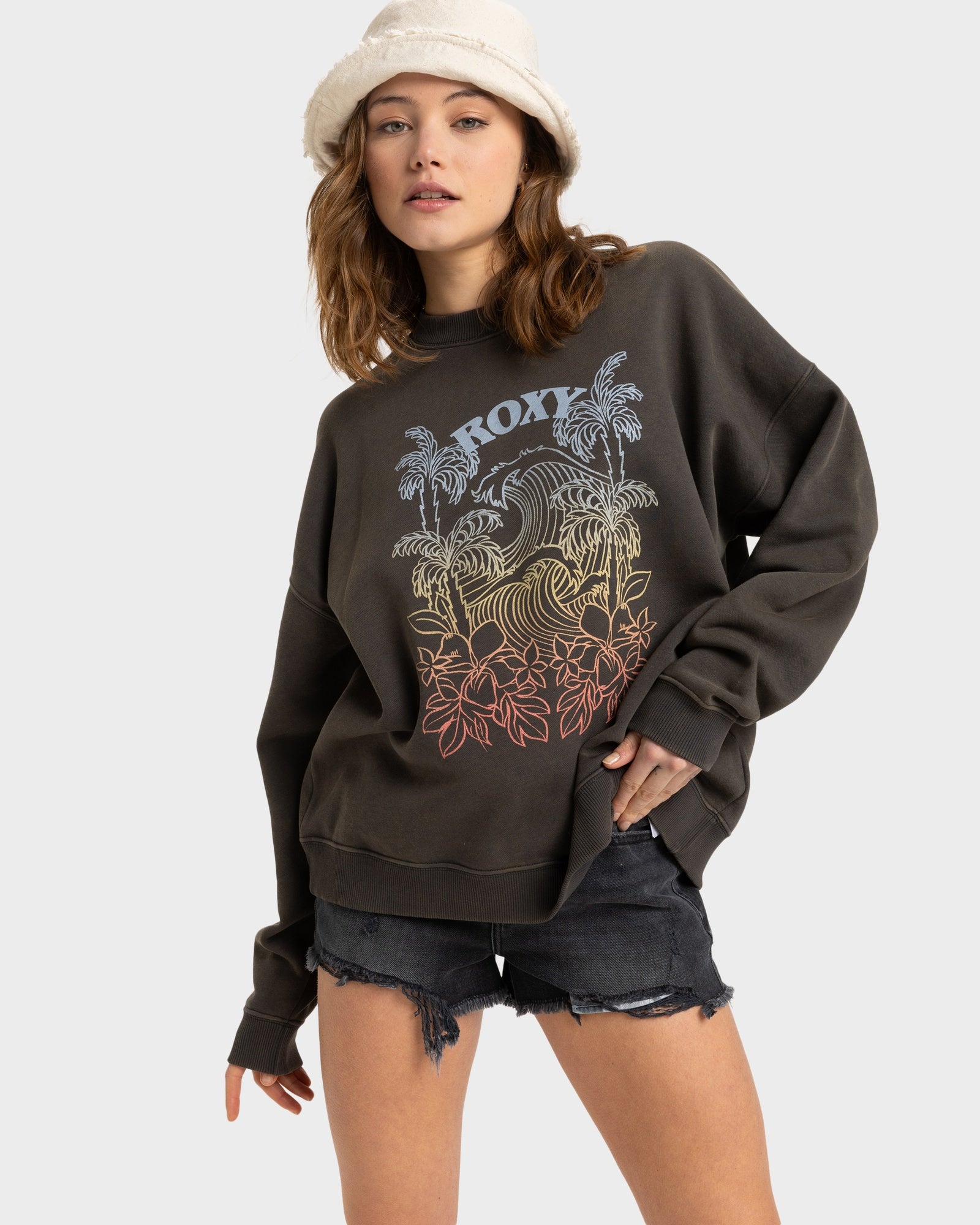 Womens Lineup Oversized Crew Neck - PHANTOM | Roxy